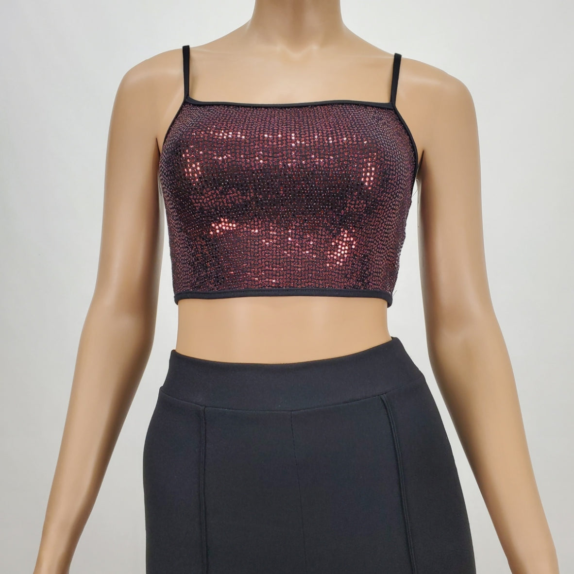Sequins Spaghetti Strap Crop Tank Top (Burgundy) – JUSHVI