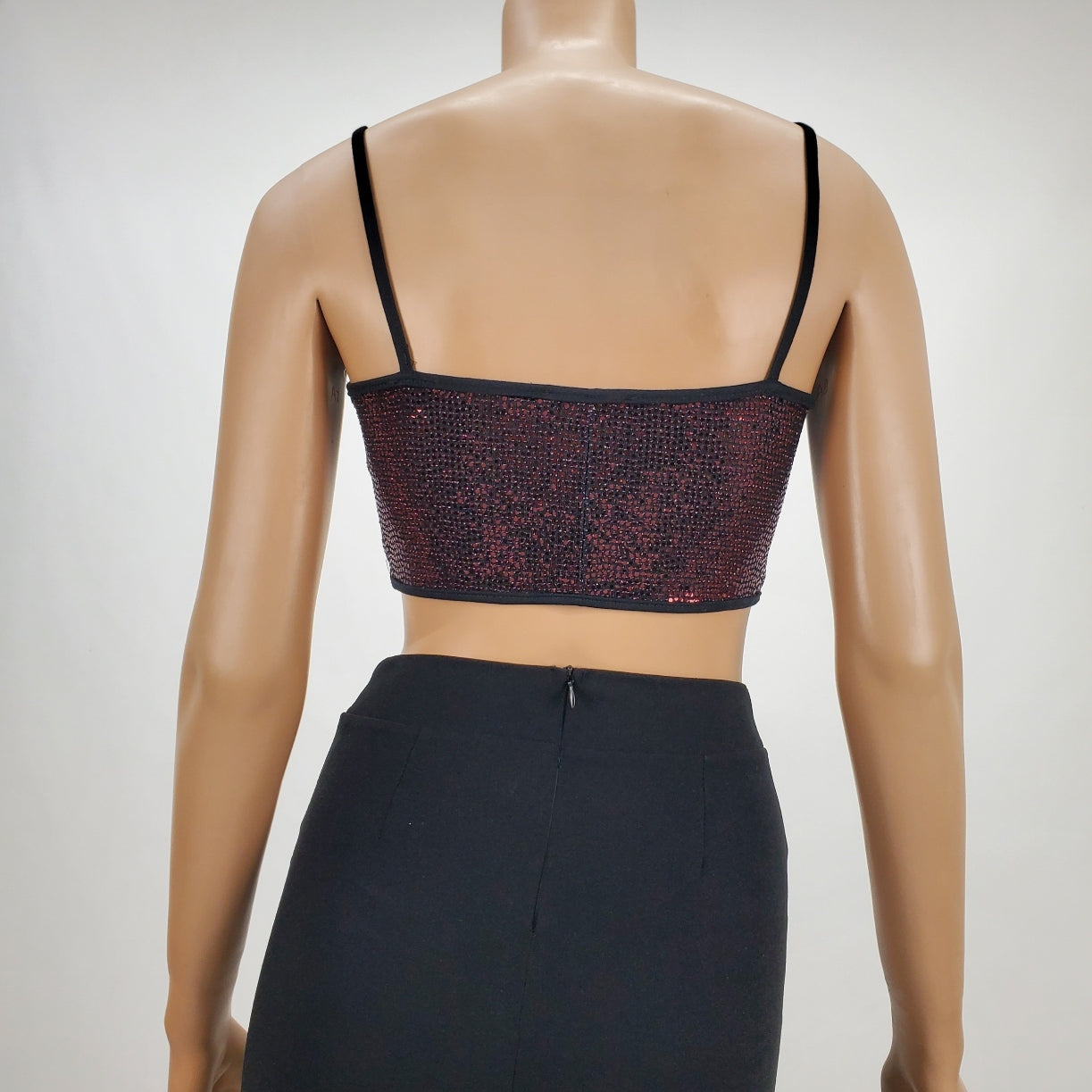 Sequins Spaghetti Strap Crop Tank Top (Burgundy) – JUSHVI